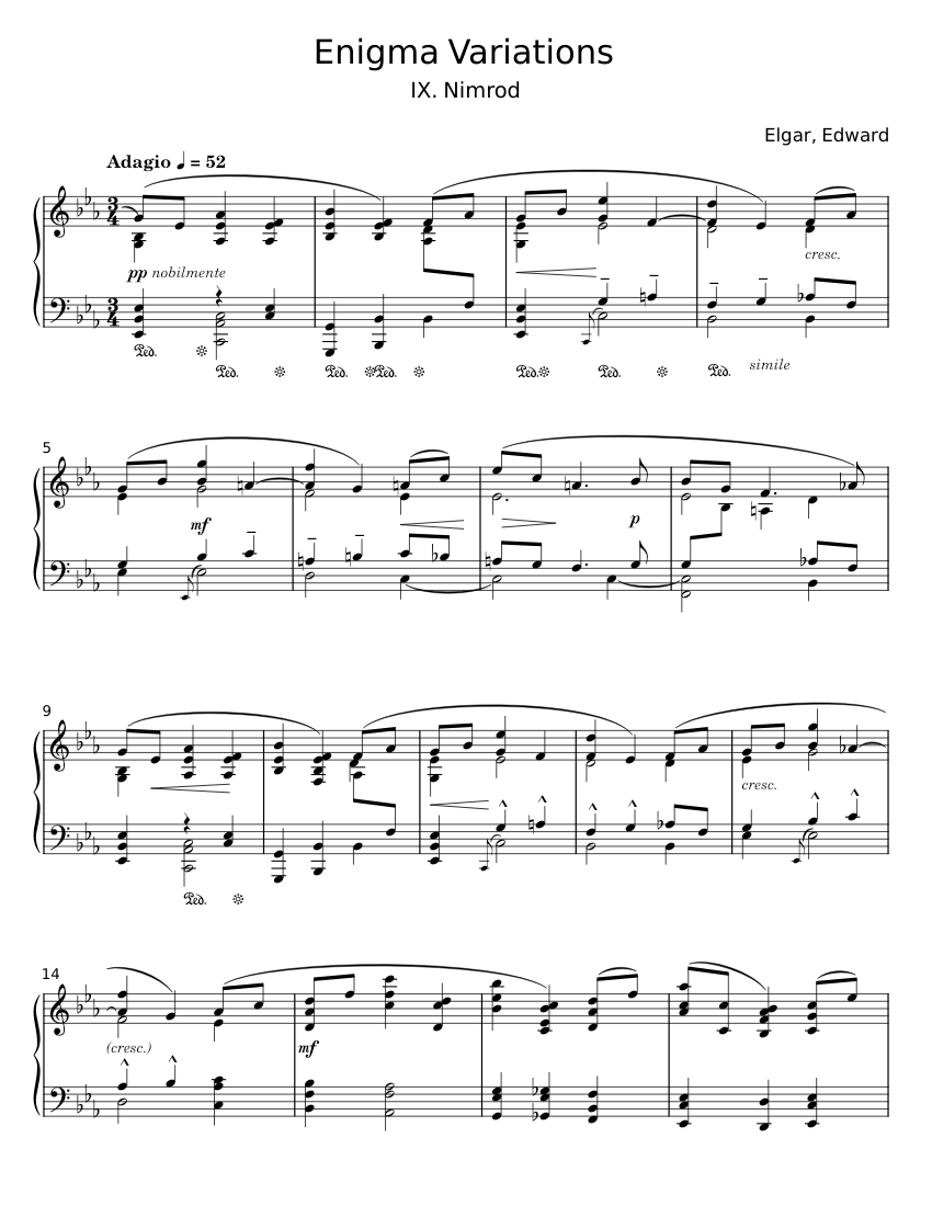 Nimrod from "Enigma Variations" - Edward Elgar Sheet music for Piano ...
