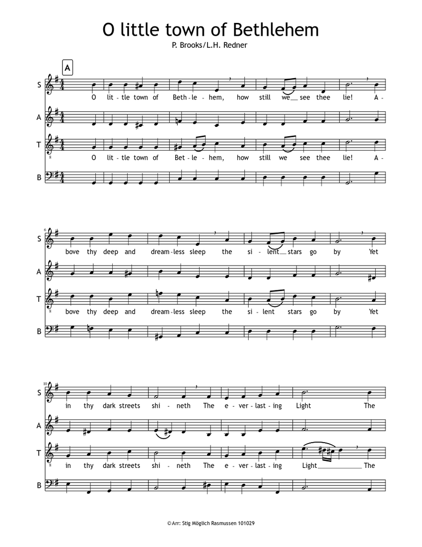 O little town of Bethlehem Sheet music for Tenor, Bass voice (Choral ...