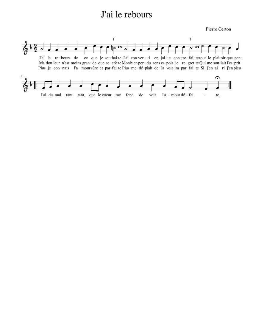 Pierre Certon - J'ai le rebours Sheet music for Piano (Solo ...