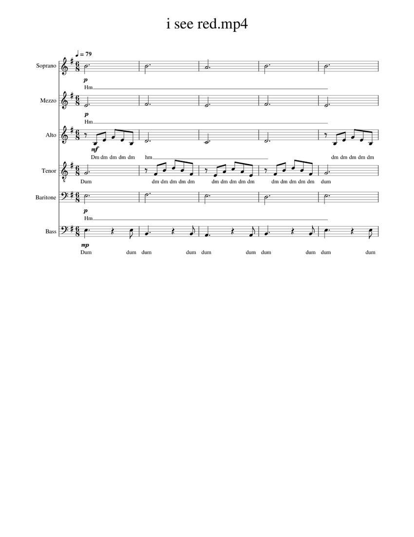 I See Red Sheet music for Soprano, Alto, Tenor, Bass voice & more instruments (A Capella ...