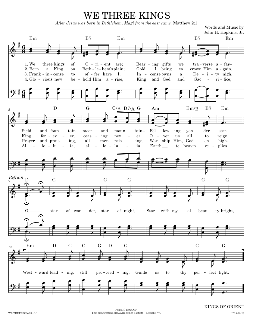 We Three Kings – John H. Hopkins, Jr. Sheet music for Piano (Solo) Easy ...