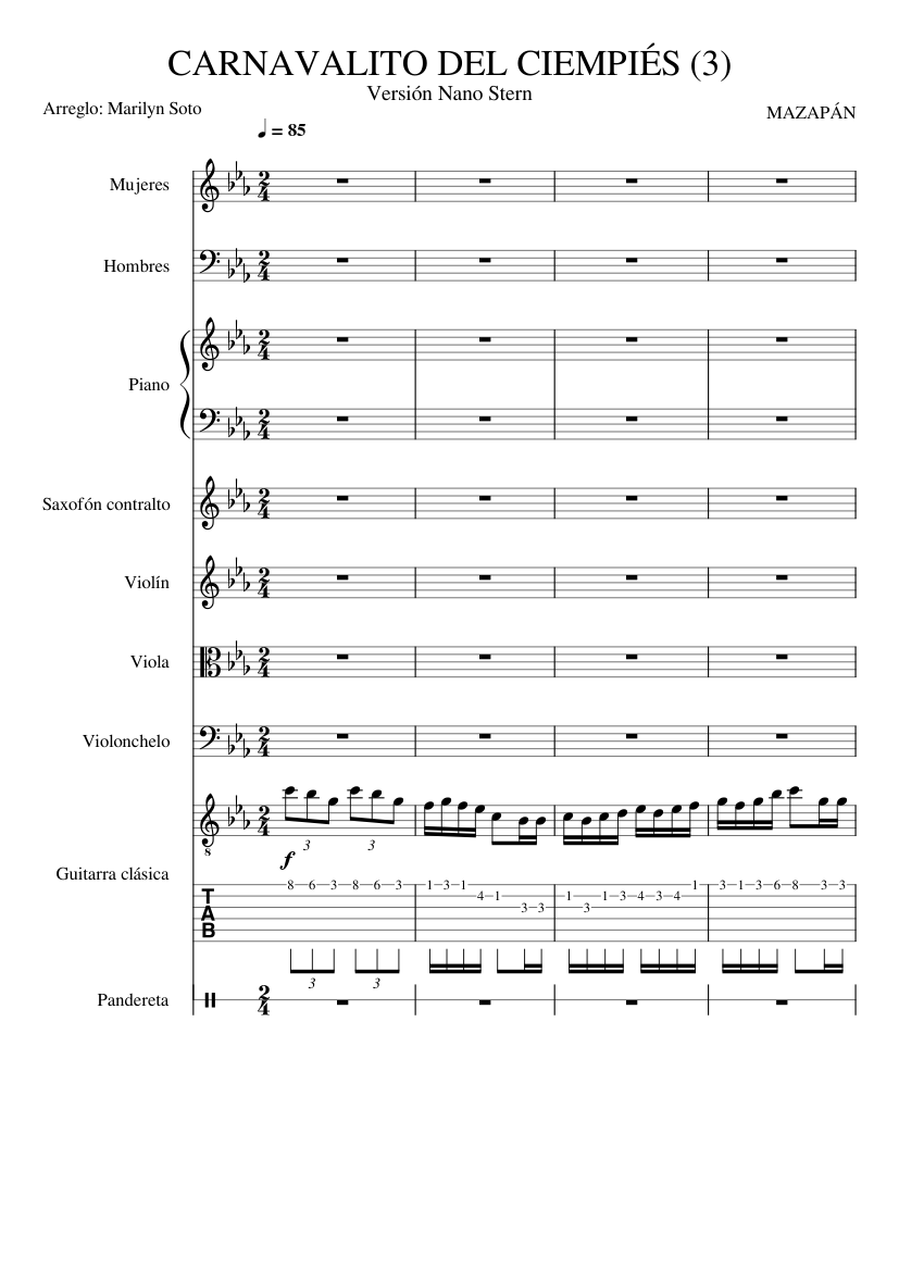 Carnavalito CARNAVALITO DEL CIEMPIES - MODIFICADA Sheet Music and Tab ...
