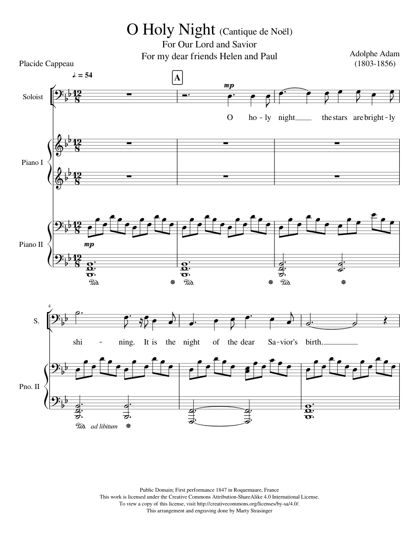 O Holy Night 4 hand piano Bflat Sheet music for Piano, Vocals, Bassoon ...