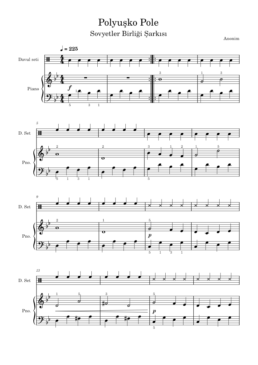 Polyuşko Pole Sheet music for Piano, Drum group (Mixed Duet ...