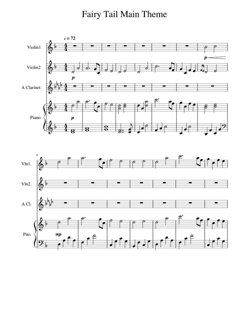 Fairy tale main theme Sheet music for Piano, Violin, Clarinet in a ...