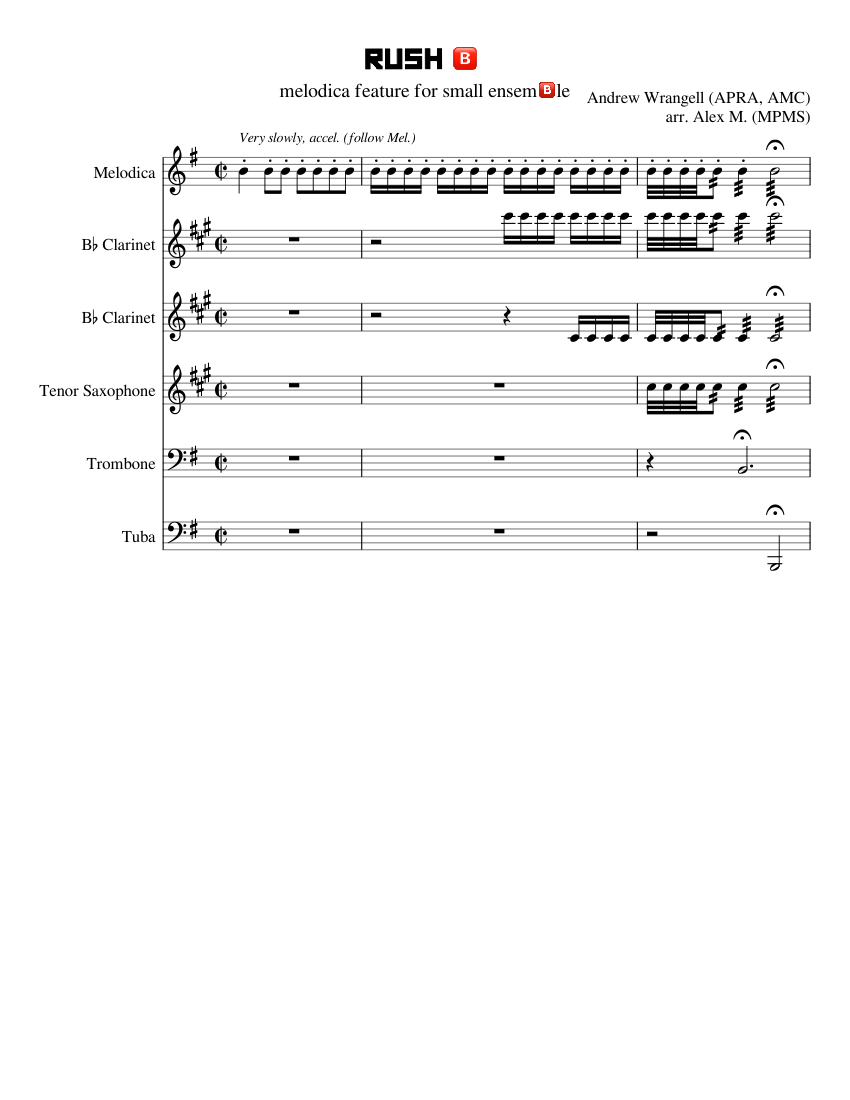Rush B Sheet music for Trombone, Tuba, Clarinet in b-flat, Saxophone ...
