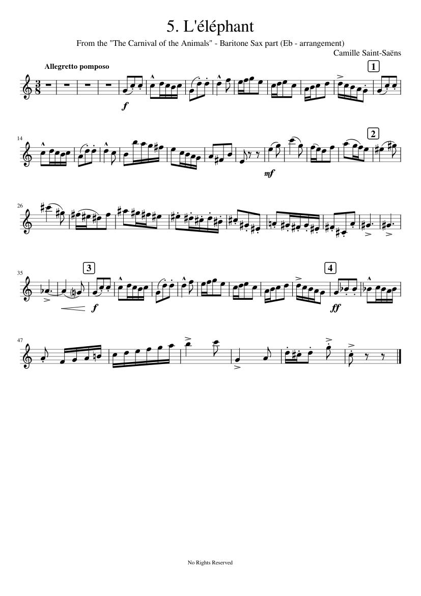 L'éléphant (from The Carnival of The Animals) - Baritone Sax part ...
