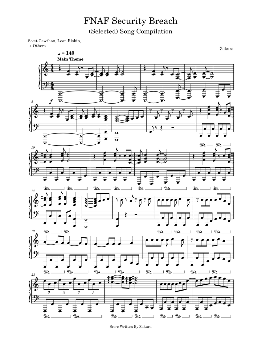 FNAF Security Breach - Song Compilation Sheet music for Piano (Piano ...