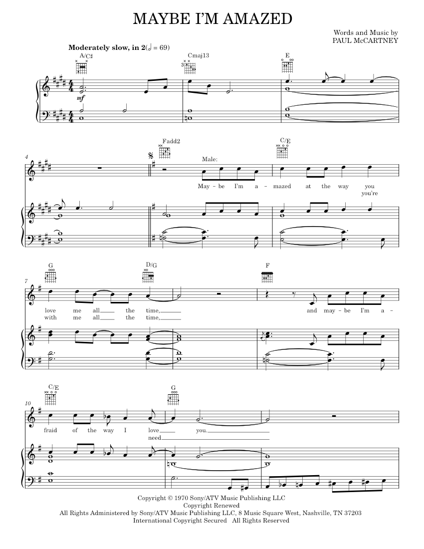 Play Official version of Maybe I'm Amazed Sheet Music by Paul McCartney ...