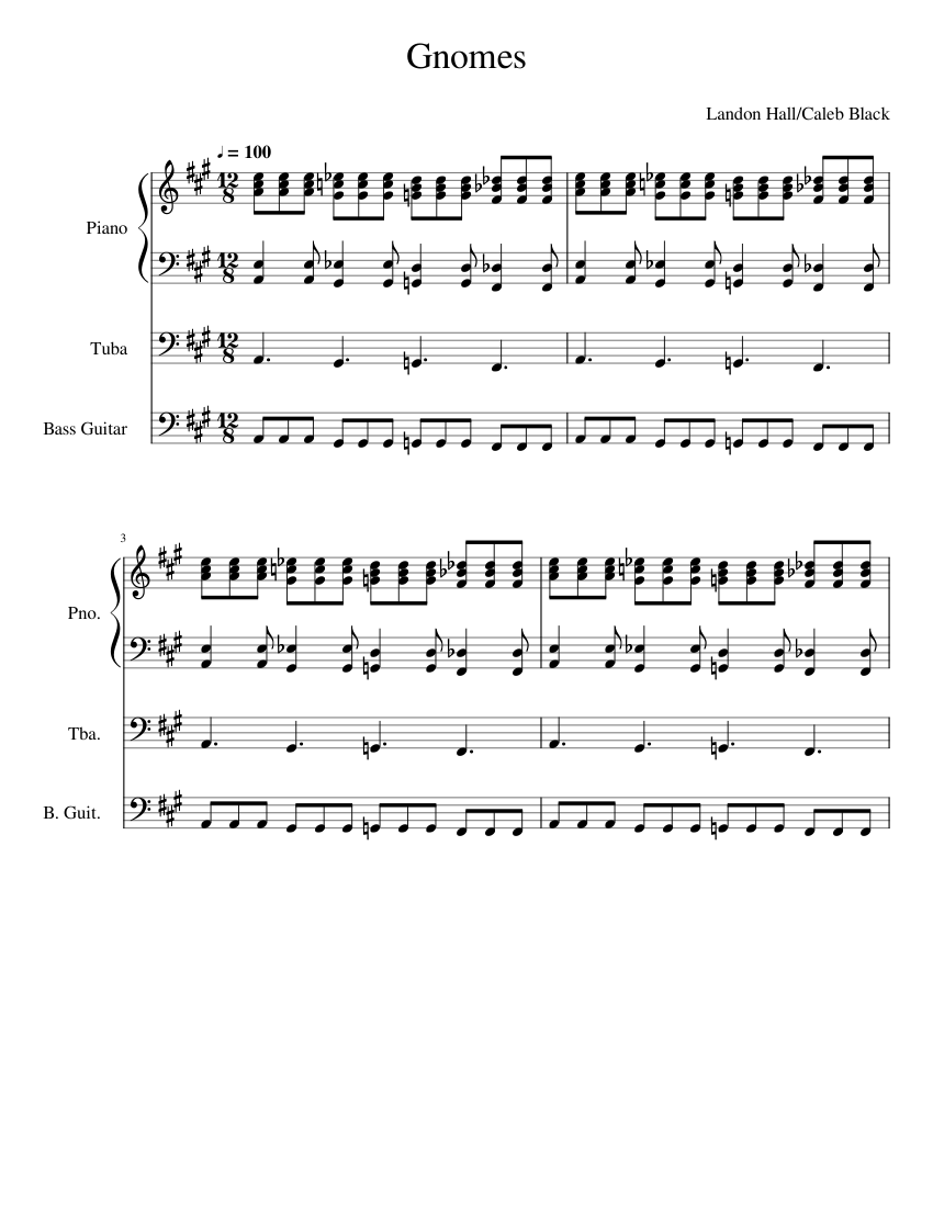 Gnomes Sheet music for Piano, Tuba, Bass guitar (Mixed Trio ...
