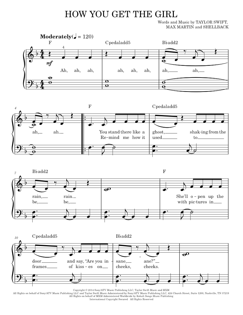 Play Official version of How you get the girl sheet music by Taylor ...