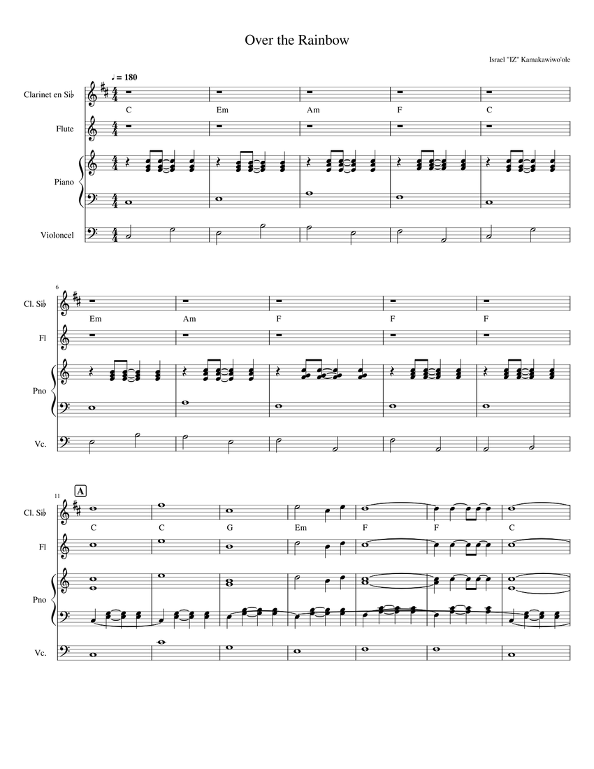 Over the Rainbow Sheet music for Piano, Flute, Clarinet in b-flat ...