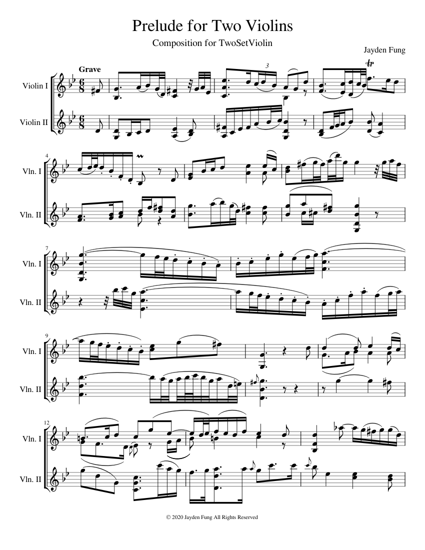 Prelude for Two Violins Sheet music for Violin (String Duet ...