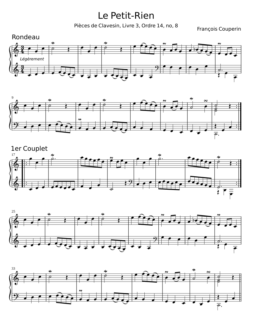Le petit rien - François Couperin Sheet music for Harpsichord (Solo ...