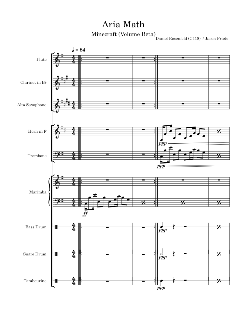 Aria Math - Minecraft Volume Beta Sheet Music for Trombone, Flute ...