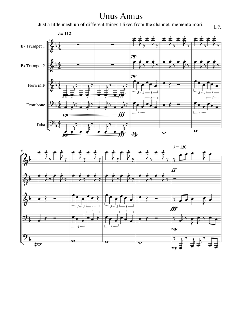 Unus Annus Sheet music for Trombone, Tuba, Trumpet in b-flat, French ...