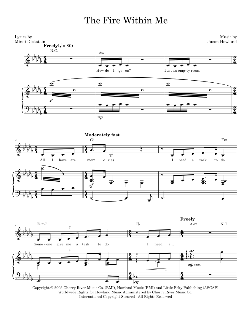 The Fire Within Me Sheet music for Piano, Vocals by Little Women ...