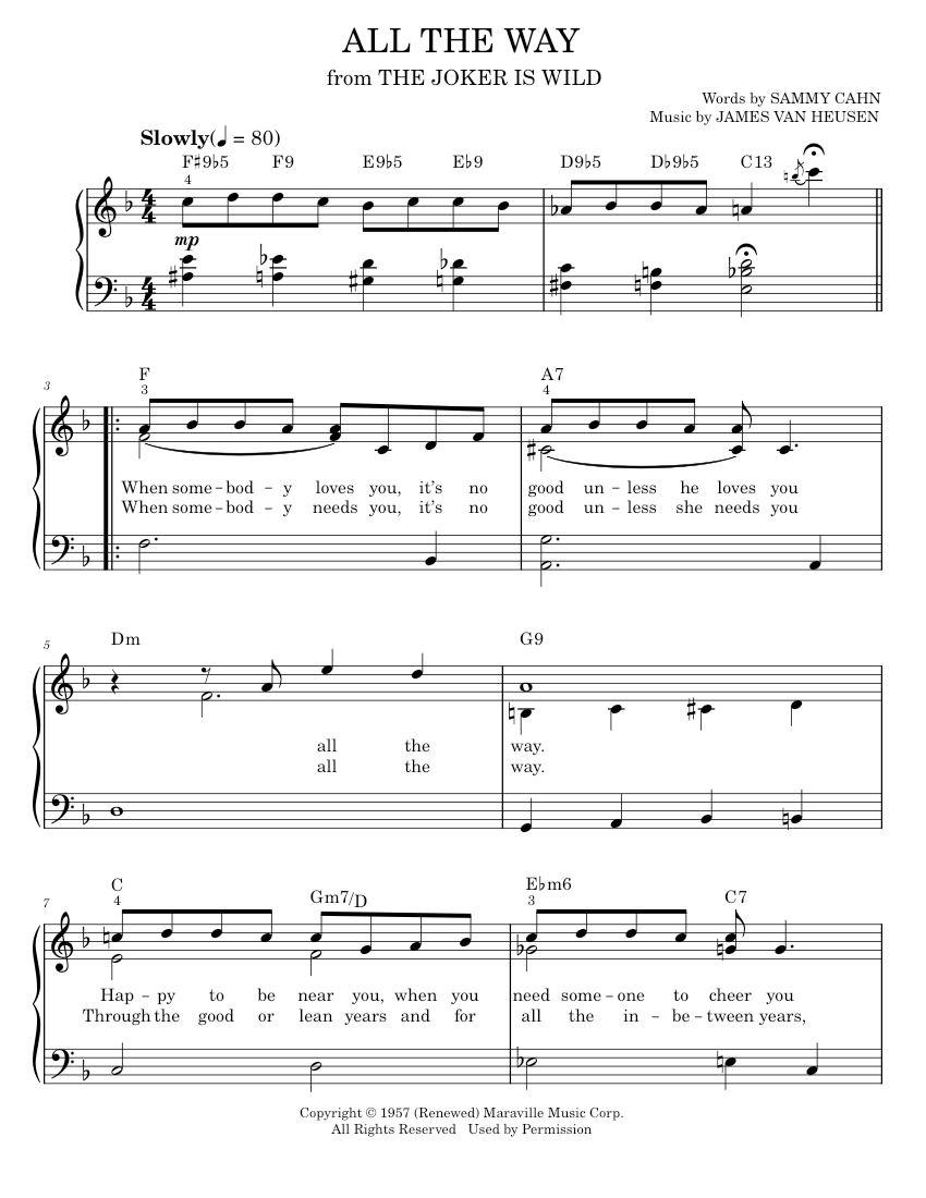 Play Official version of All the way Sheet Music by Frank Sinatra for ...
