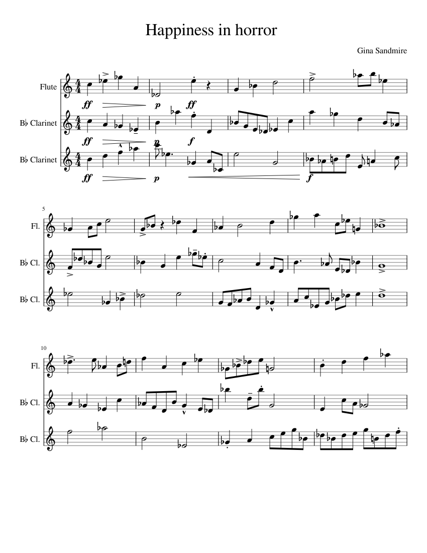 Happiness in horror Sheet music for Flute, Clarinet in b-flat (Mixed ...