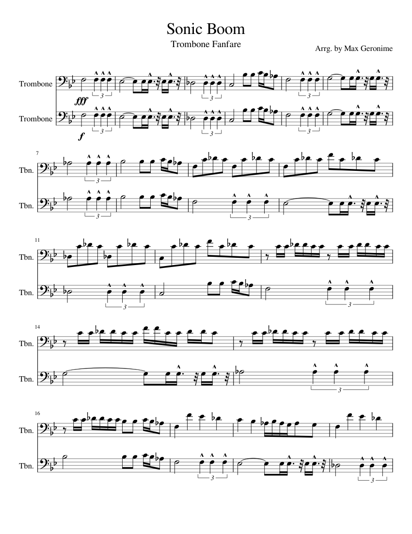 Sonic Boom Trombone Fanfare Sheet Music for Trombone (Brass Duet ...