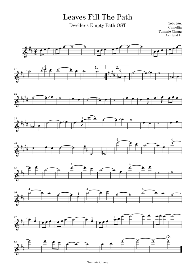 Leaves Fill the Path – Toby Fox Leaves Fill The Path Violin Sheet music ...