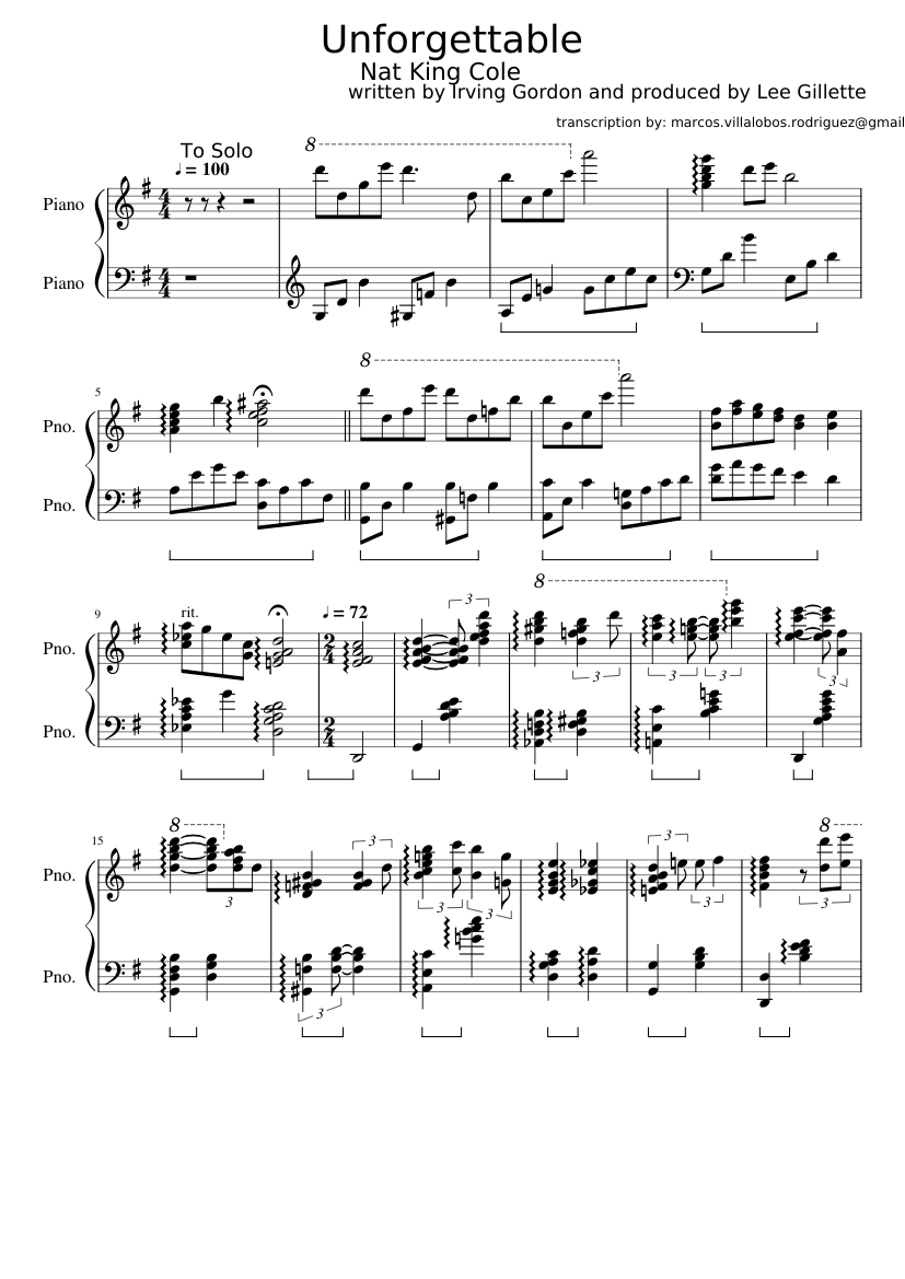 unforgettable piano Sheet music for Piano (Solo) | Musescore.com