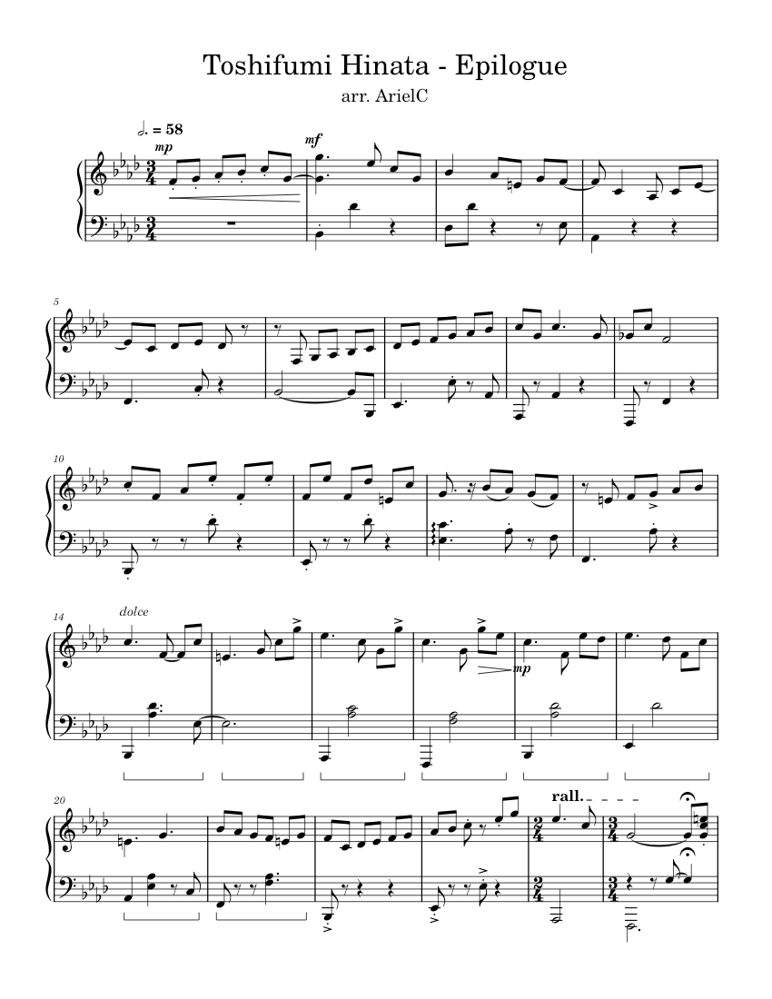 Epilogue – Toshifumi Hinata Sheet Music for Piano (Solo) easy ...
