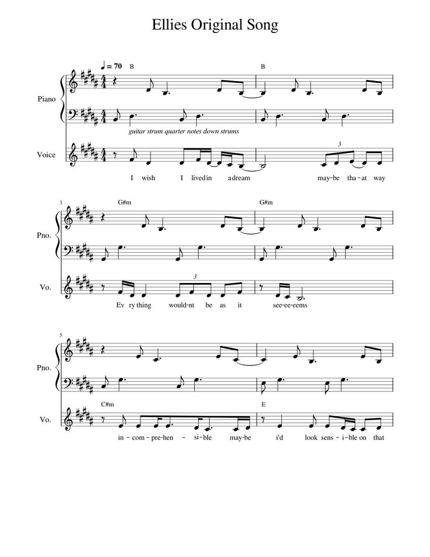 Ellie's original Song 11/08/22 Sheet music for Piano, Vocals (Solo ...