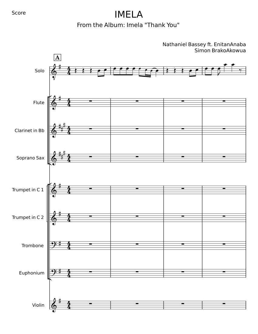 Imela - Nathaniel Bassey Sheet Music for Trombone, Tuba, Flute, Violin ...