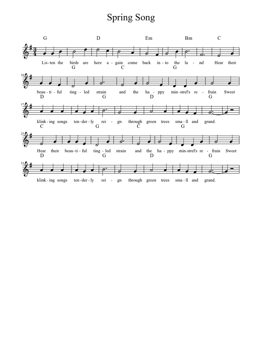 spring song Sheet music for Piano (Solo) | Musescore.com