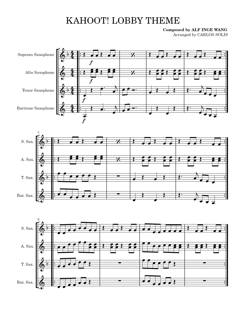 KAHOOT! LOBBY THEME by CARLIT0CHURRIT0 Sheet music for Saxophone alto ...