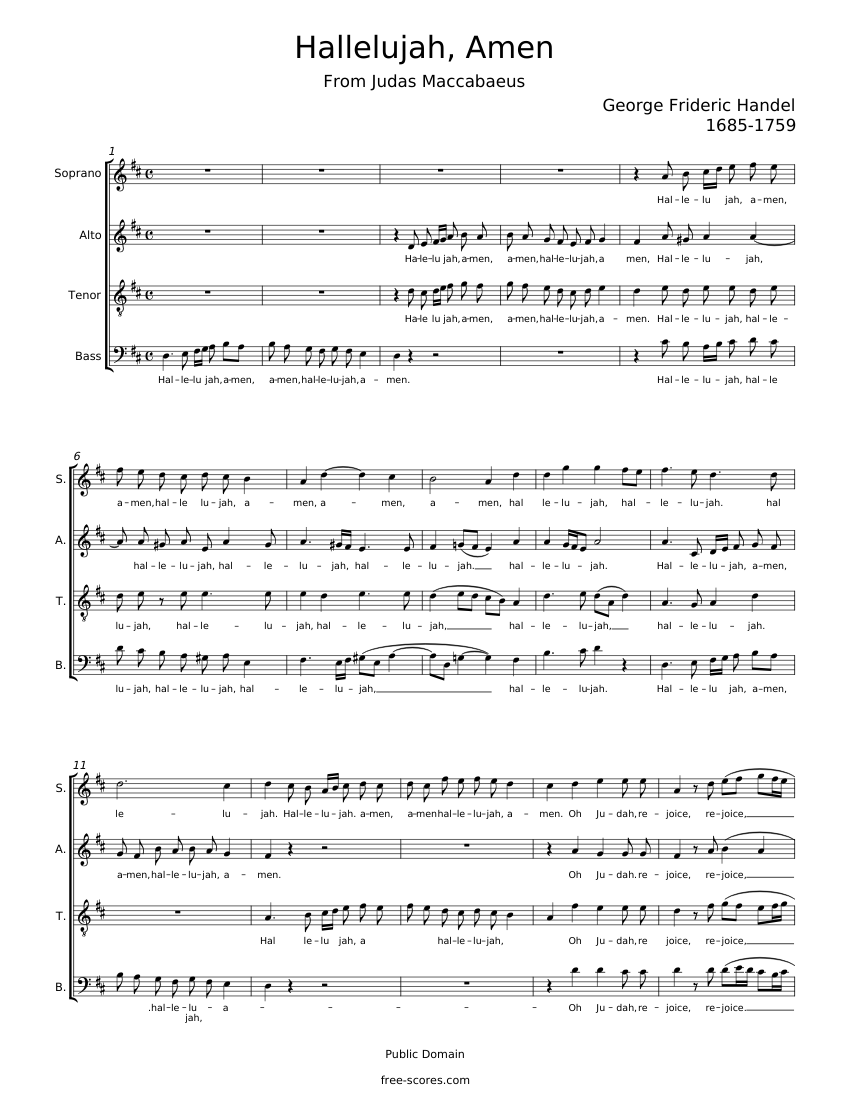 Hallelujah amen - Georg Friedrich Händel Sheet Music for Soprano, Alto ...