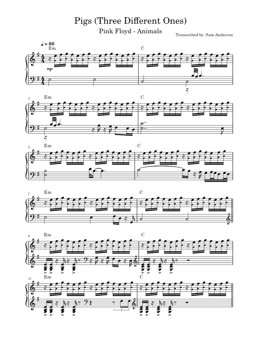 Pigs (three different ones) Sheet music for Piano (Solo) | Musescore.com