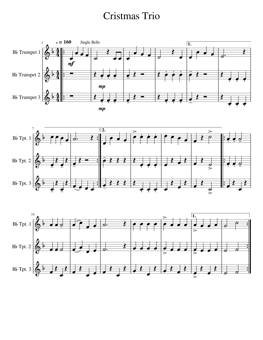 Christmas Trio. Sheet music for Trumpet in b-flat (Brass Trio) | Musescore.com