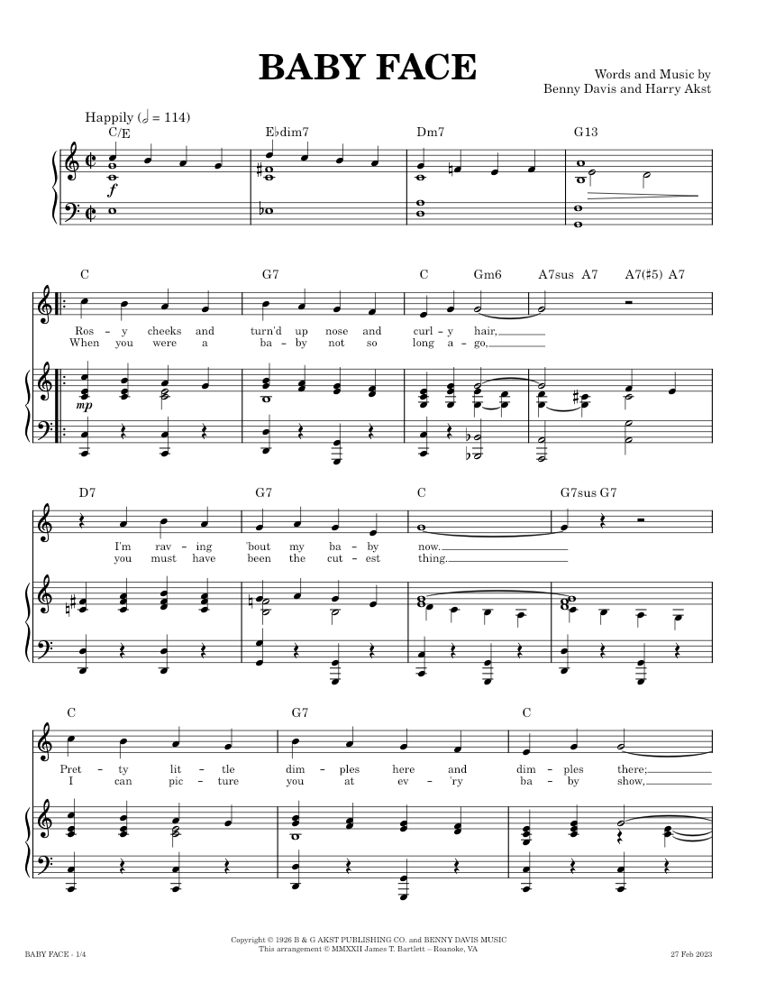 Baby Face Sheet Music with Chords for Piano, Clarinet in b-flat (Solo ...