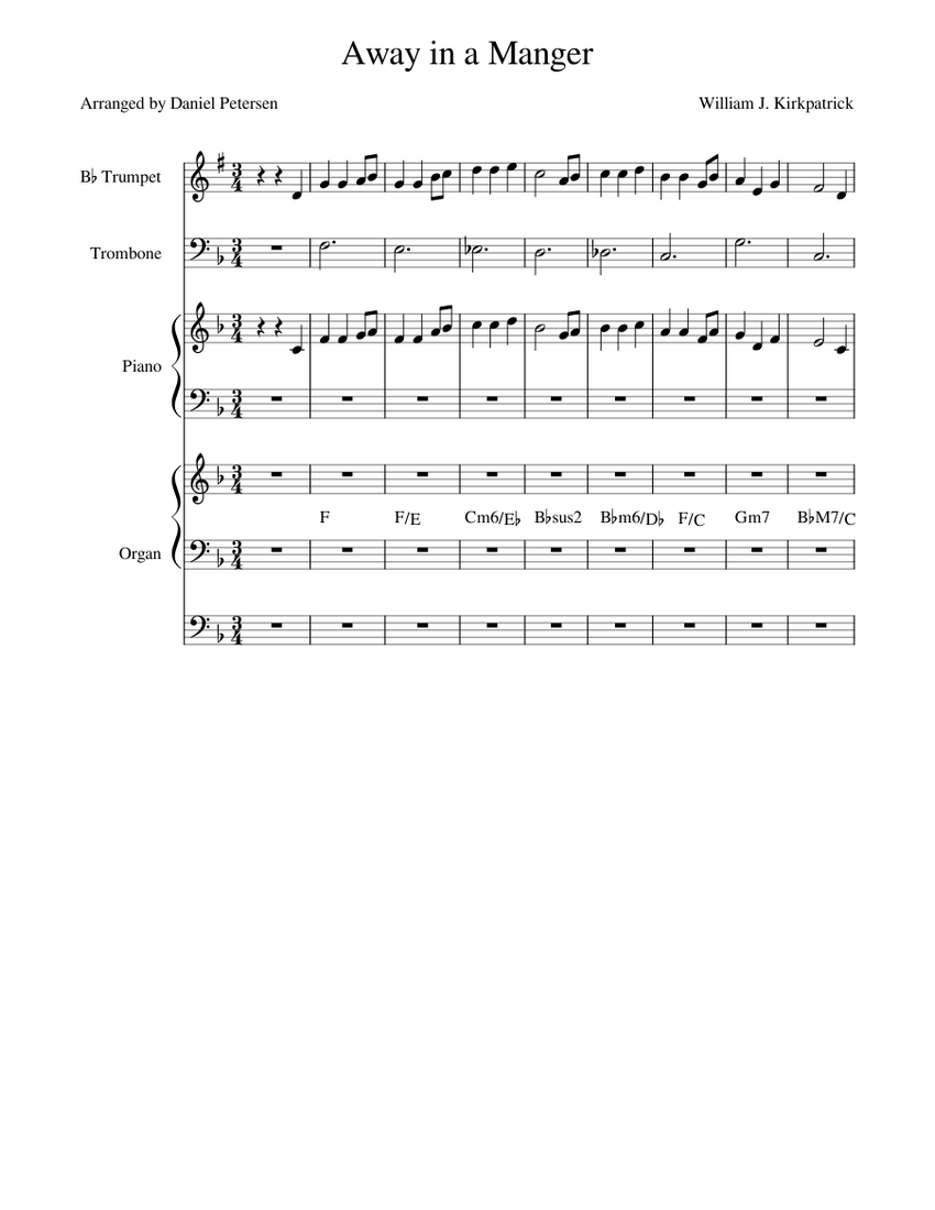 Away in a Manger (Brass) Sheet music for Piano, Trombone, Organ ...