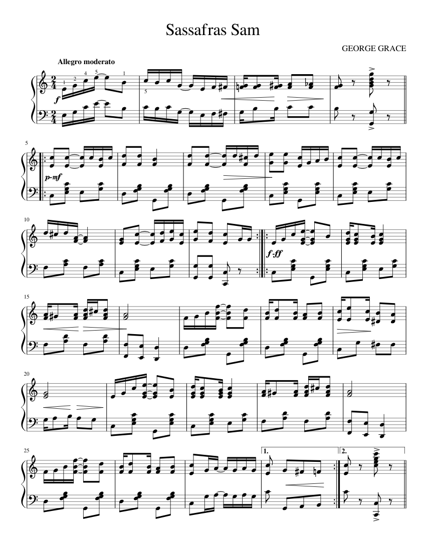 Sassafras Sam (1908) (600 Follower Special) Sheet music for Piano (Solo ...