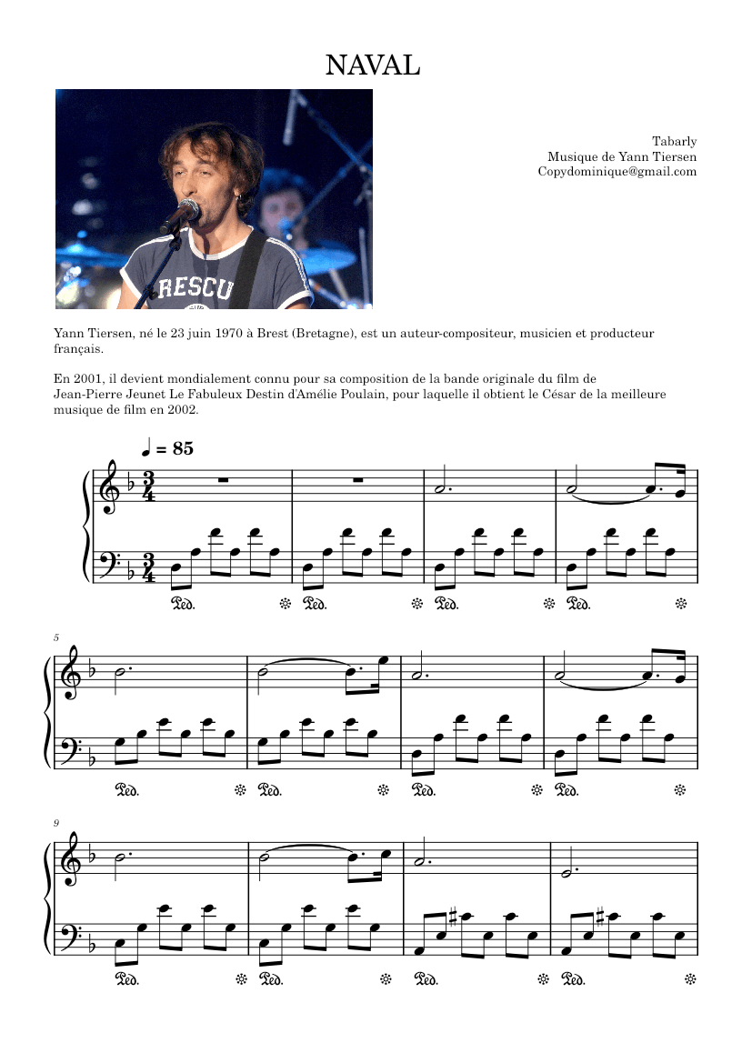 Naval – Yann Tiersen Sheet Music for Piano (Solo) easy | MuseScore.com