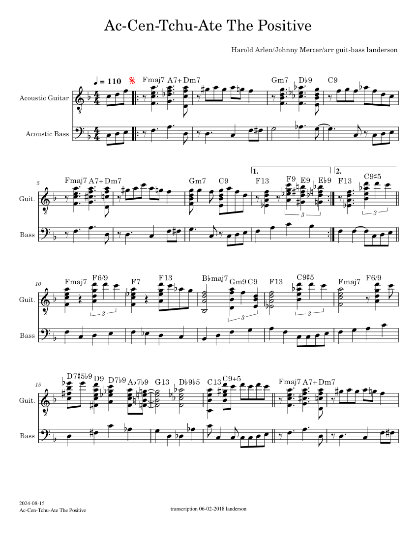 Accentuate The Positive – Harold Arlen Sheet Music for Guitar, Bass ...