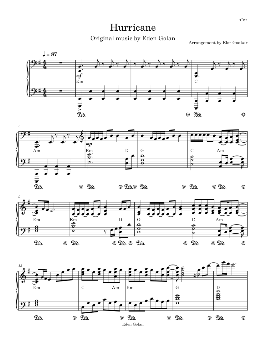 Hurricane - Eurovision 2024 (Israel) – Eden Golan Sheet Music with ...