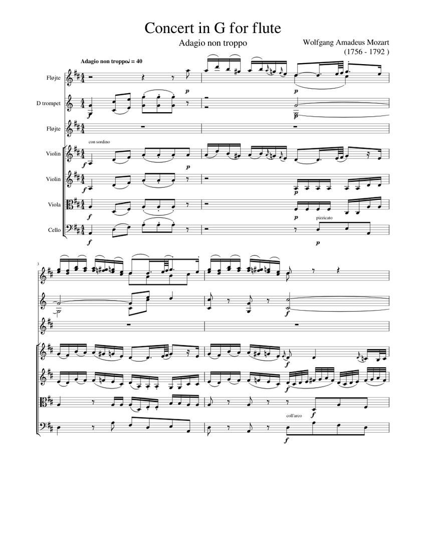 Concert in G for flute Sheet music for Flute, Violin, Viola, Cello ...
