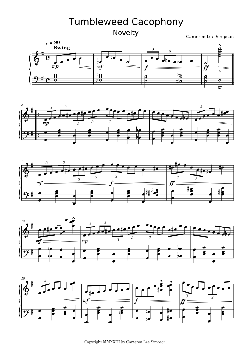 Tumbleweed Cacophony Sheet music for Piano (Solo) | Musescore.com