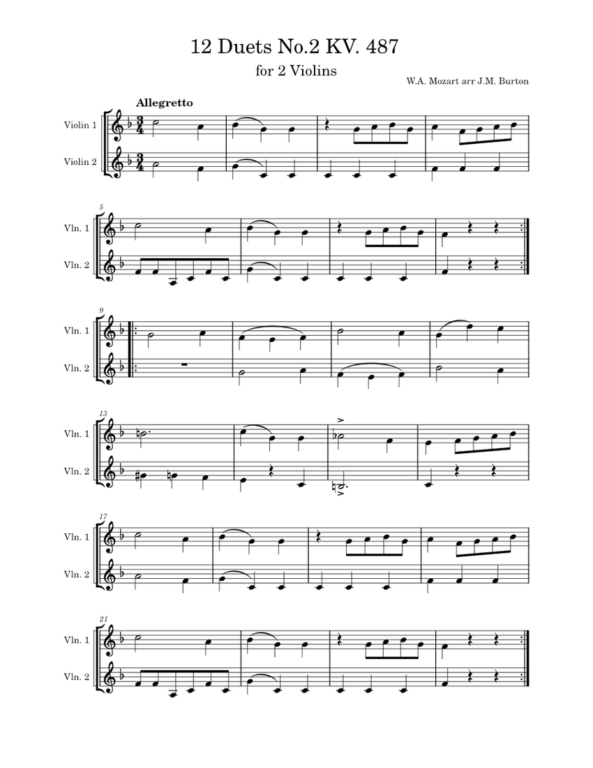 12 Horn Duos, K.487/496a – Wolfgang Amadeus Mozart Wolfgang Amadeus ...