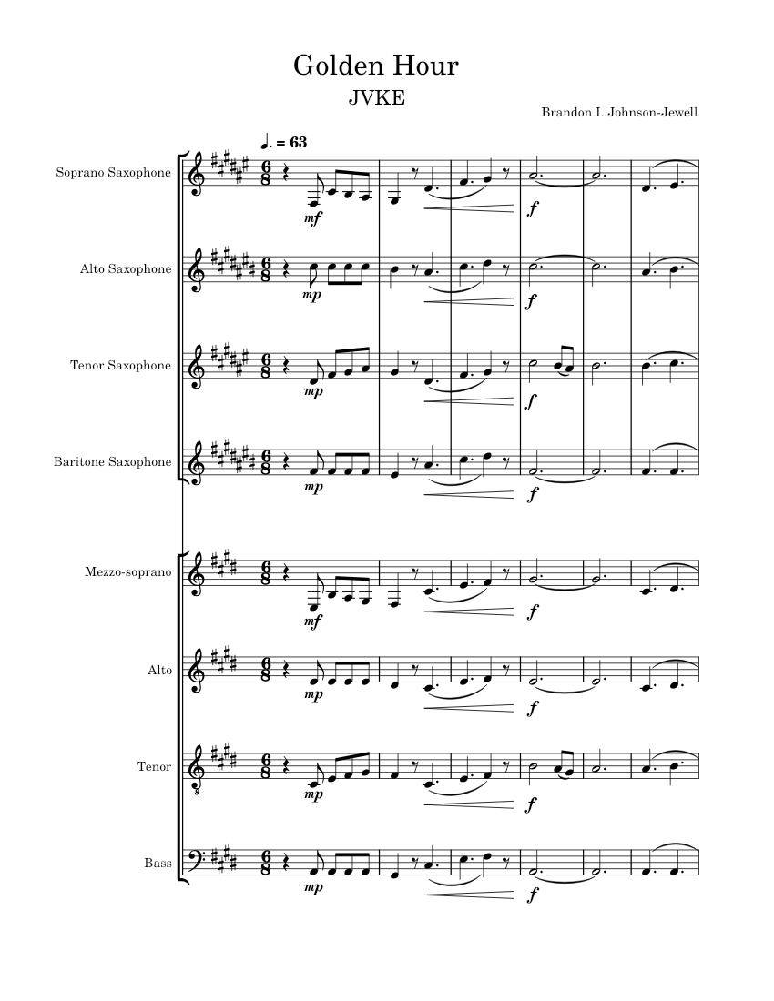 Golden hour – JVKE (Sax and Choir) Sheet music for Alto, Tenor, Bass ...