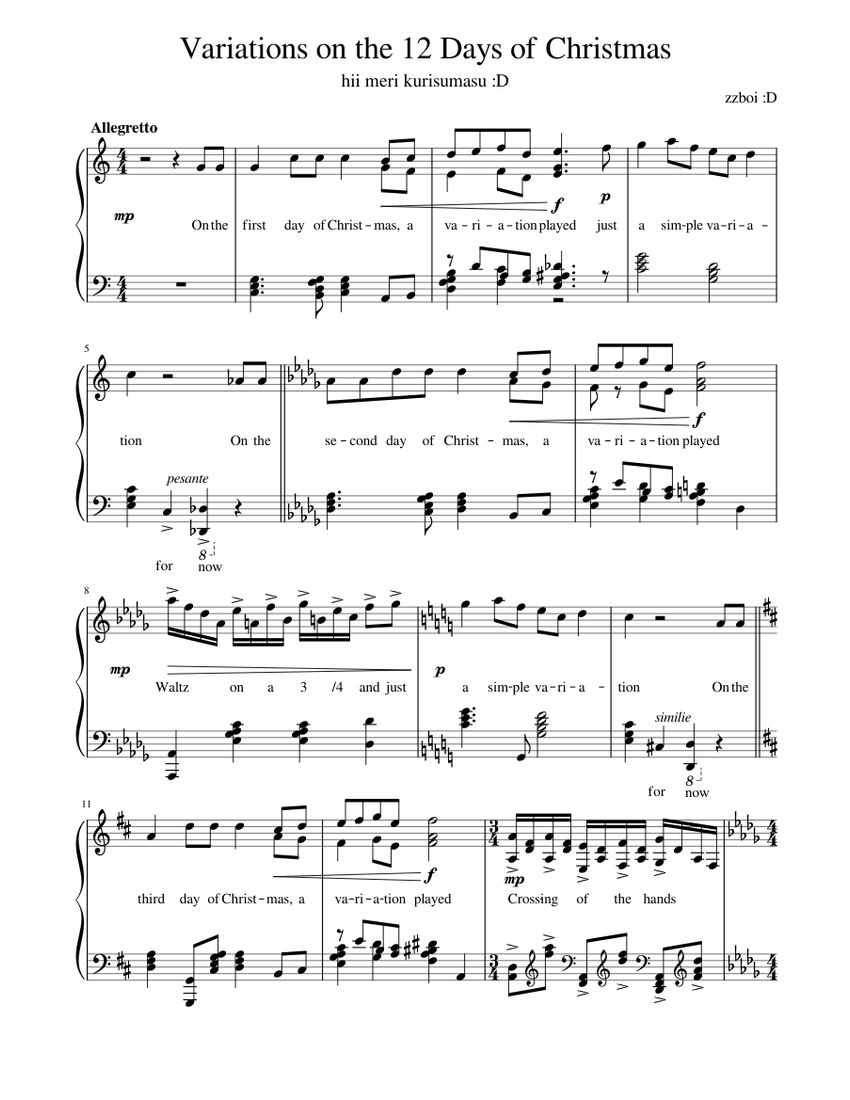 Variations on the 12 Days of Christmas (incomplete) Sheet music for ...