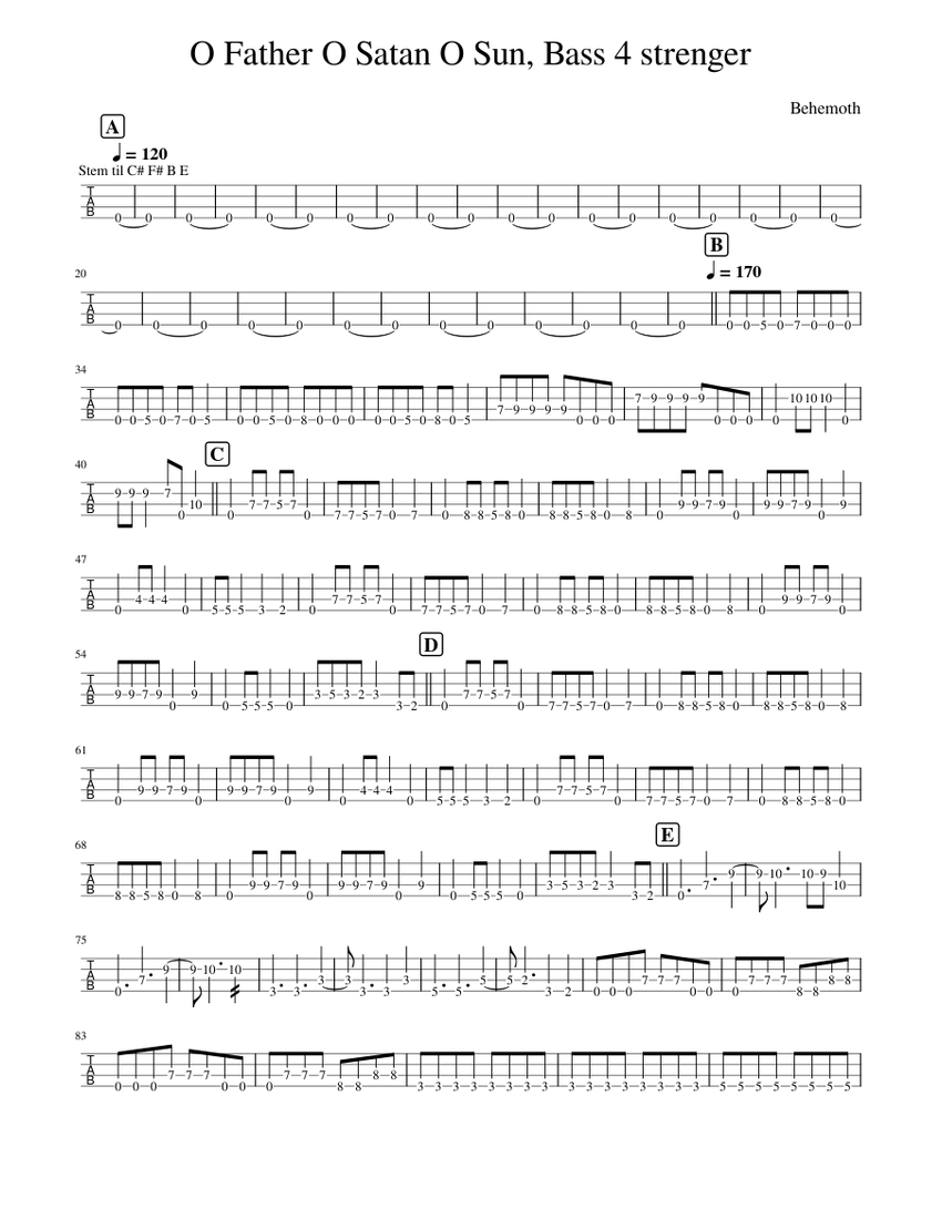 O father o satan o sun – Behemoth, Bass 4 strenger Sheet music for Bass ...