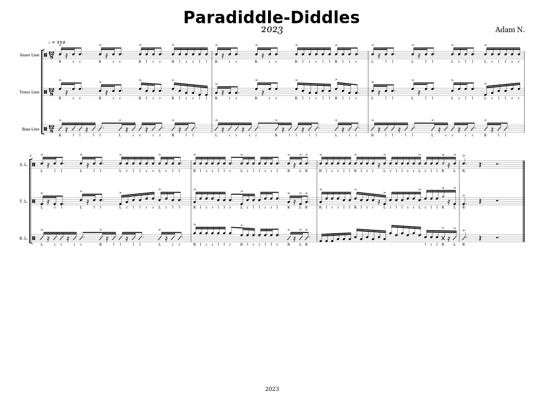 Paradiddle-Diddles Sheet music for Snare drum, Tenor drum, Bass drum ...