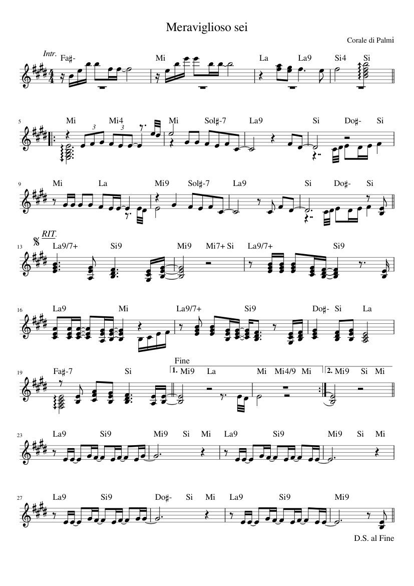 Meraviglioso sei Sheet music for Piano (Solo) Easy | Musescore.com