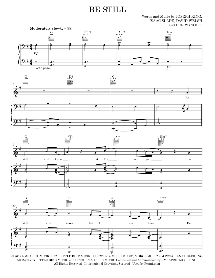 be still Sheet music for Piano, Vocals by The Fray Official | MuseScore.com