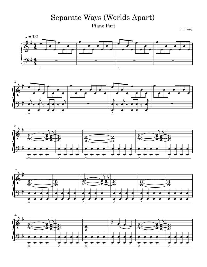 Separate Ways (Worlds Apart) – Journey Sheet Music for Piano (Solo ...